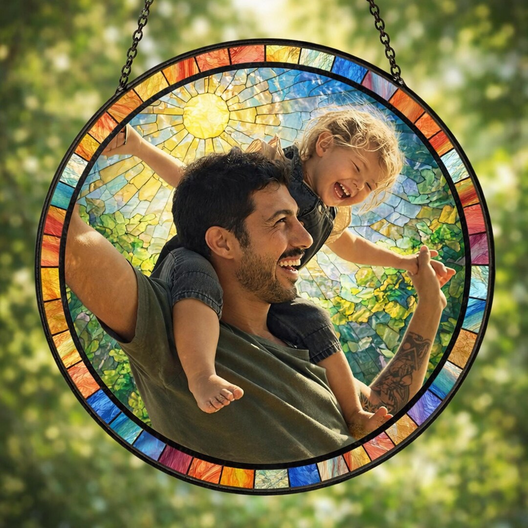 Personalized Photo Suncatcher for Dad, Custom Stained Glass Family ...