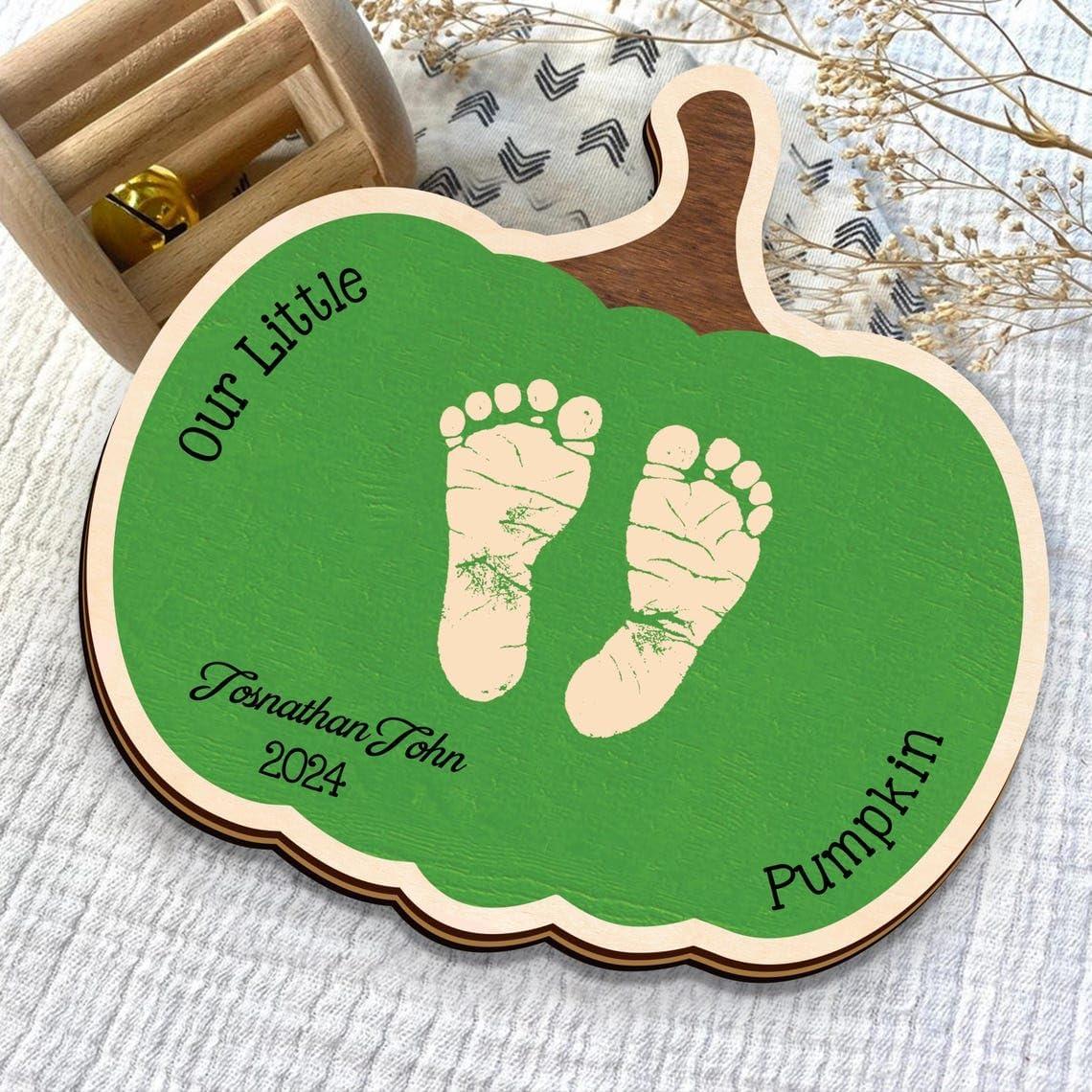 Our Little Pumpkin Baby Footprint Sign, Personalized Fall Baby Keepsake ...