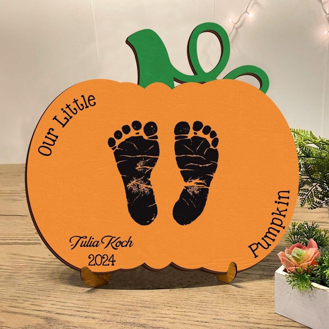 Our Little Pumpkin Baby Footprint Sign, Personalized Fall Baby Keepsake ...