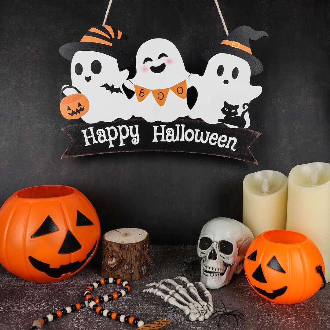 Halloween Door Hanger, Happy Halloween Front Door Decor, Halloween ...