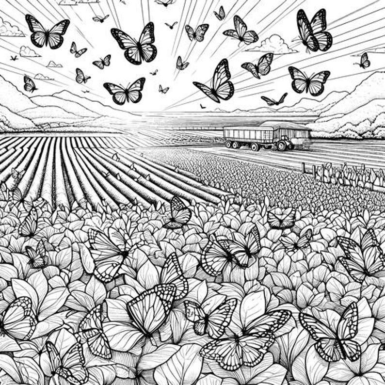 Printable Butterfly Scenery Coloring Pages - Etsy