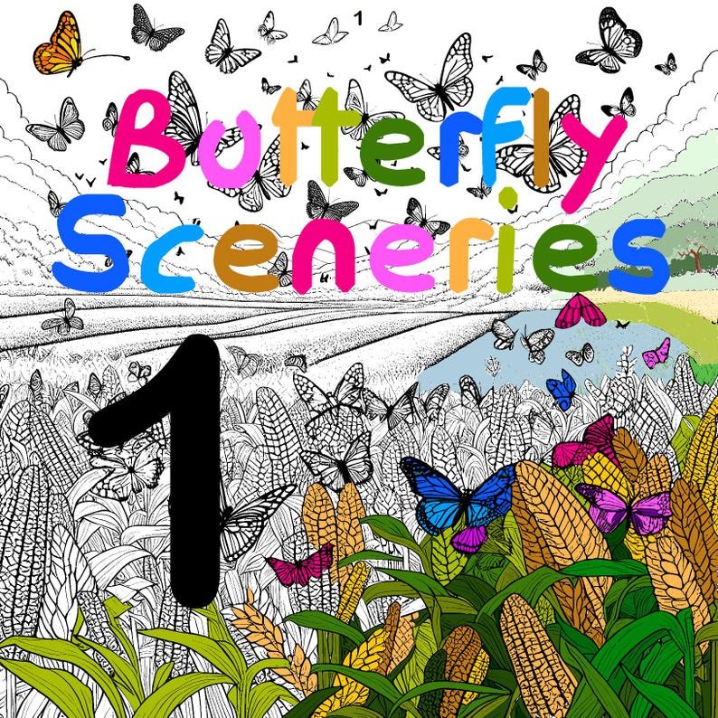 Printable Butterfly Scenery Coloring Pages - Etsy