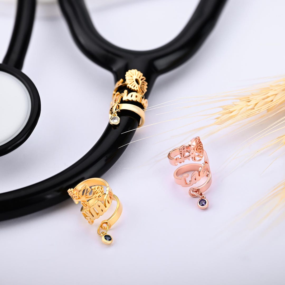 Custom Stethoscope Name Charm With Birthstone, Engraved Stethoscope ...