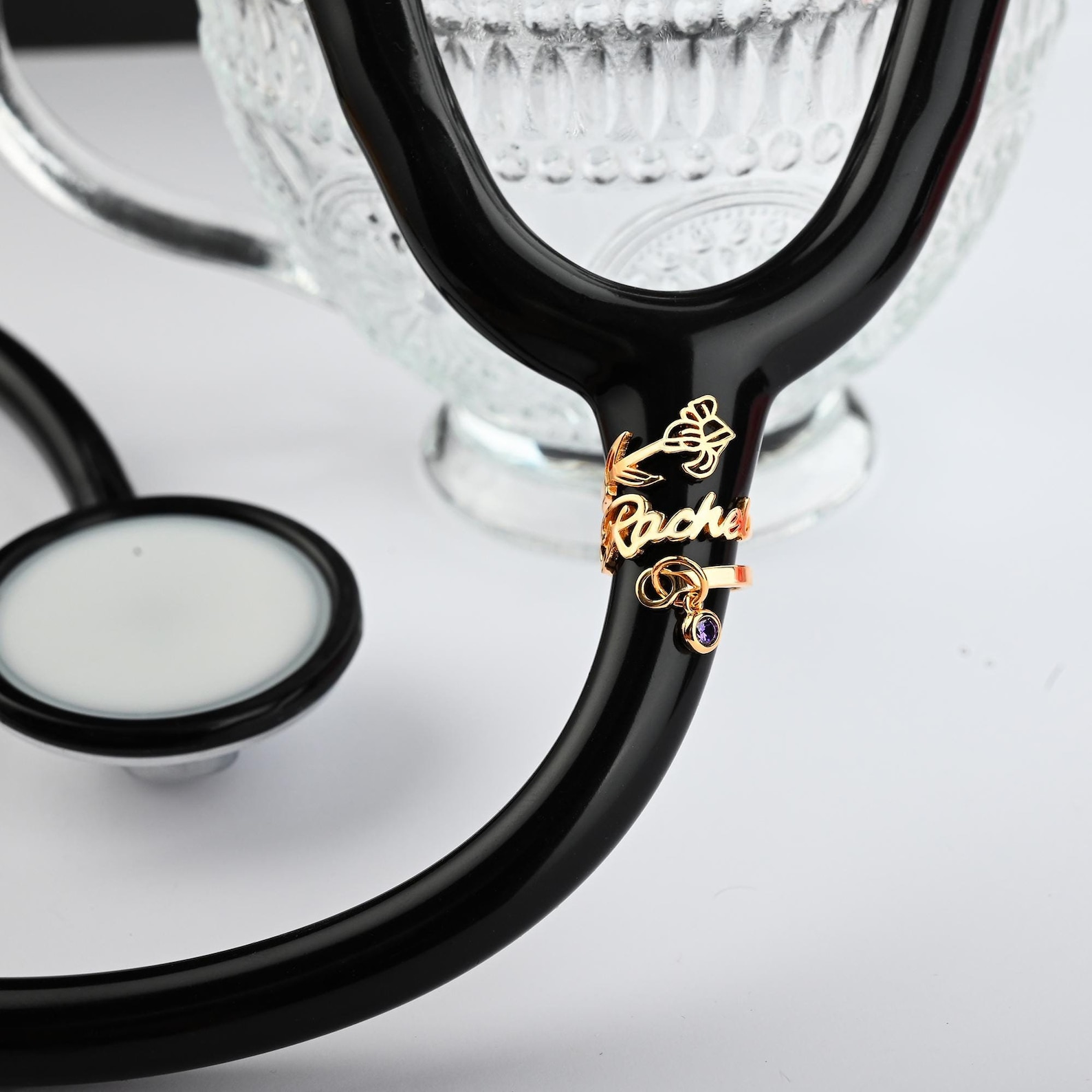 Custom Stethoscope Name Tag With Birthstone, Birthflower Stethoscope ...