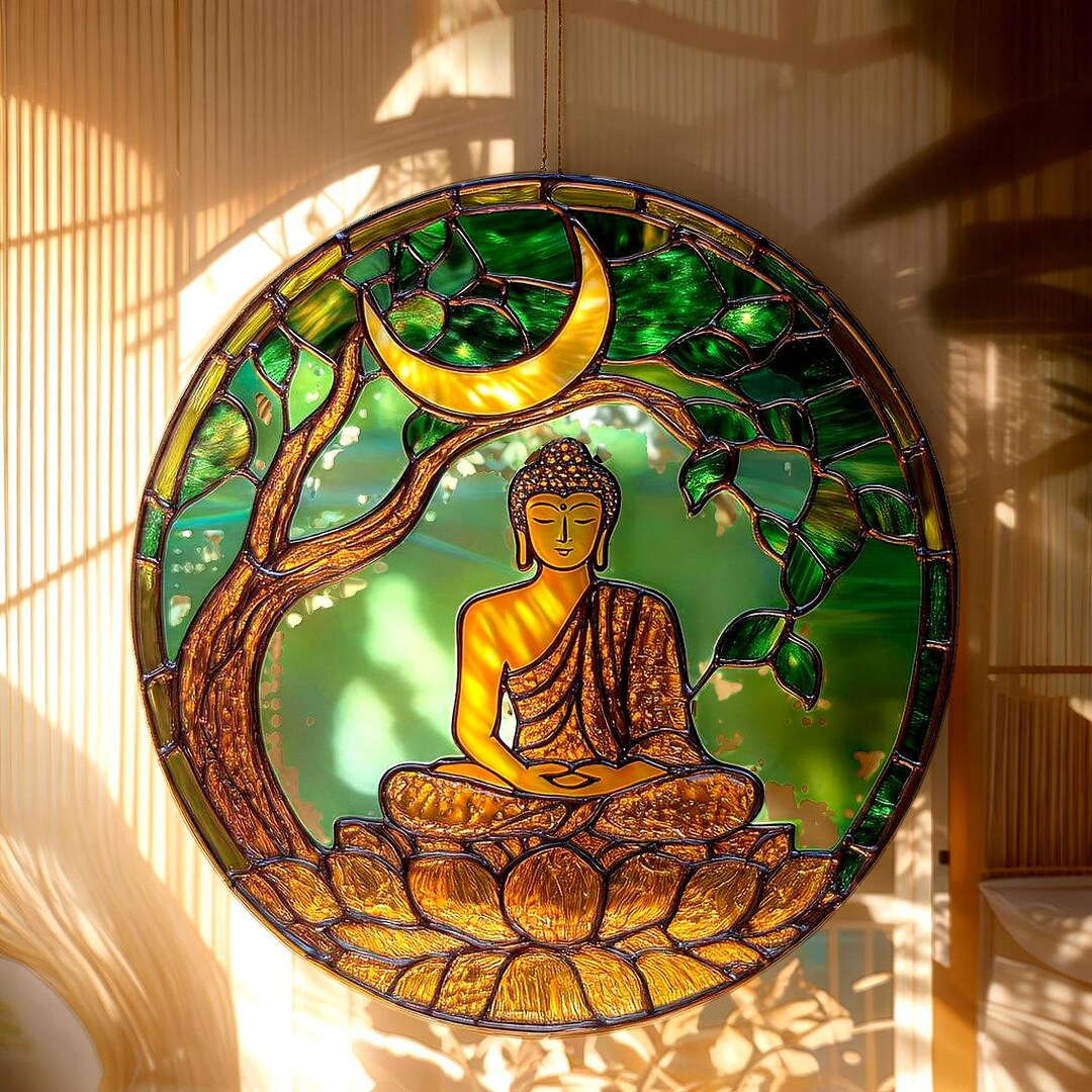 Buddha Stained Glass Suncatcher, Zen Meditation Window Decor, Spiritual ...