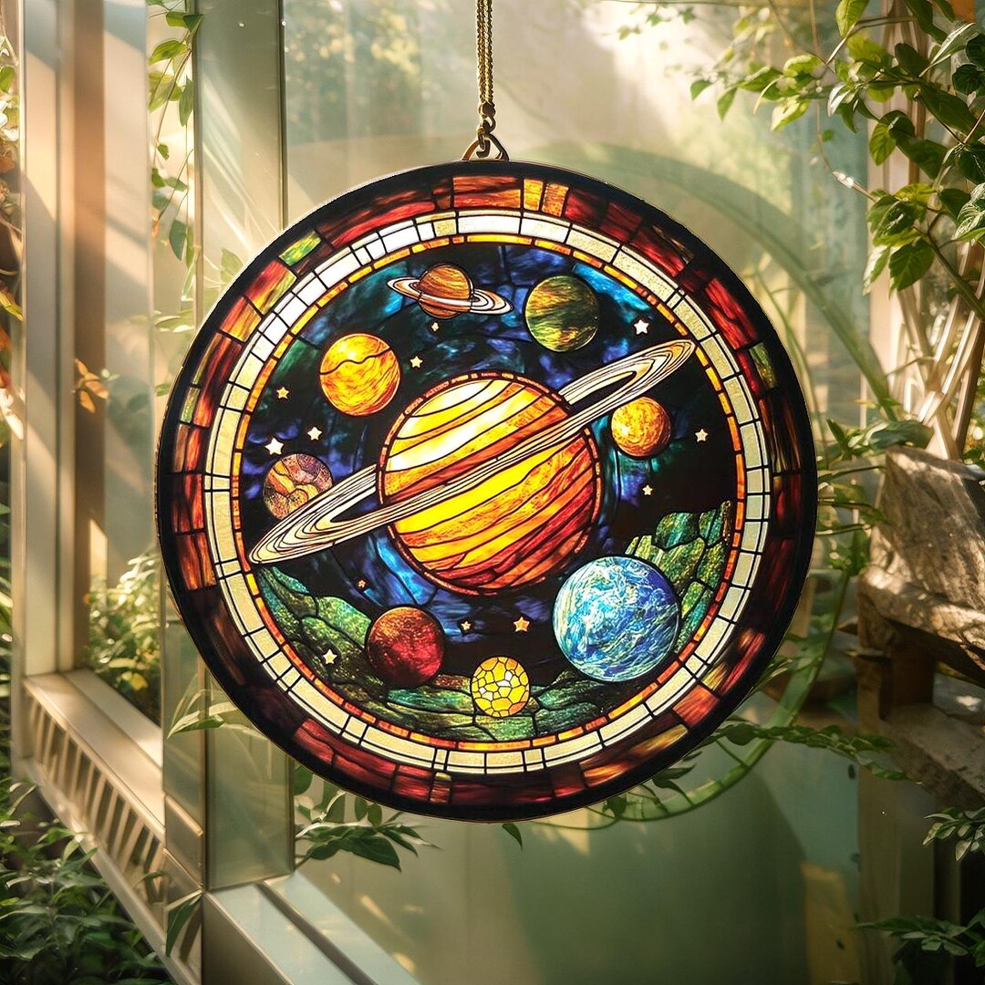Solar System Suncatcher, Faux Stained Glass Window Hanging, Acrylic ...