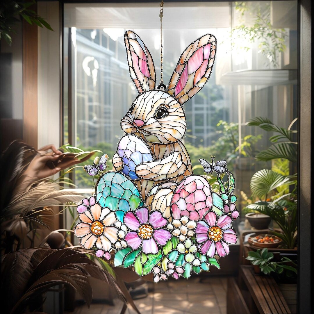 Vibrant Easter Bunny Stained Glass Suncatcher – Unique Rabbit Window ...