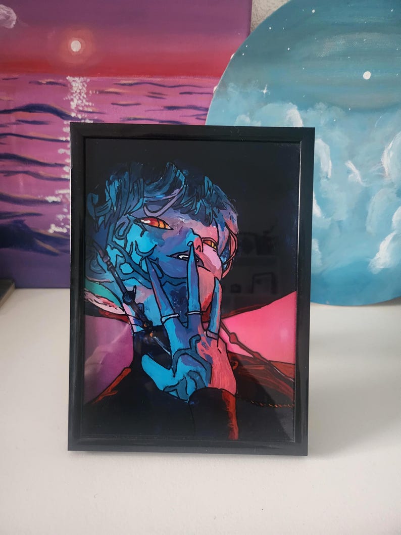 Anime Glass Painting – Handmade Glass Art – Dark Anime Aesthetic ...