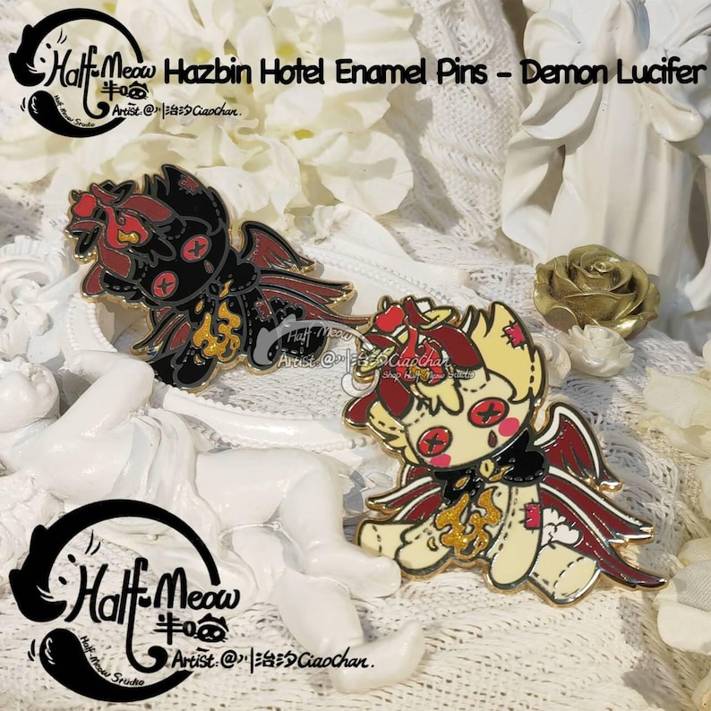 Demon Lucifer Hazbin Hotel Enamel Pin | Plush Badge | Acrylic Chain - Etsy