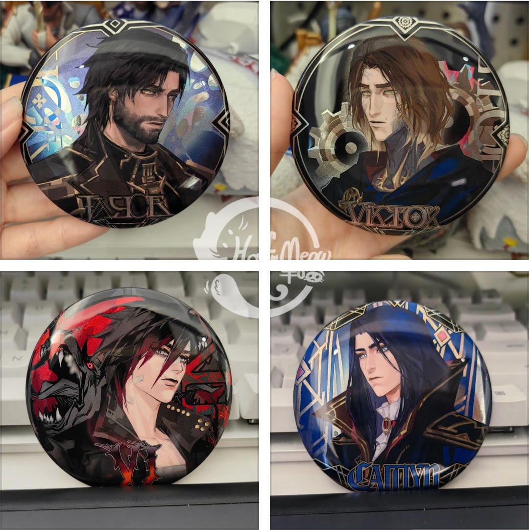 Arcane | Jayce Viktor Caitlyn Vi | Dual Sparkle Button Badge | League ...