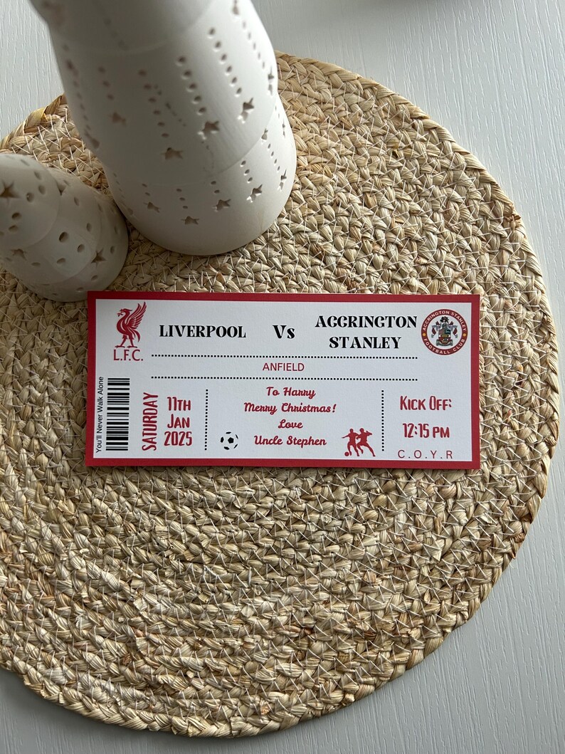 Digital Personalised Football Ticket *ANY TEAM* / Personalised Football ...