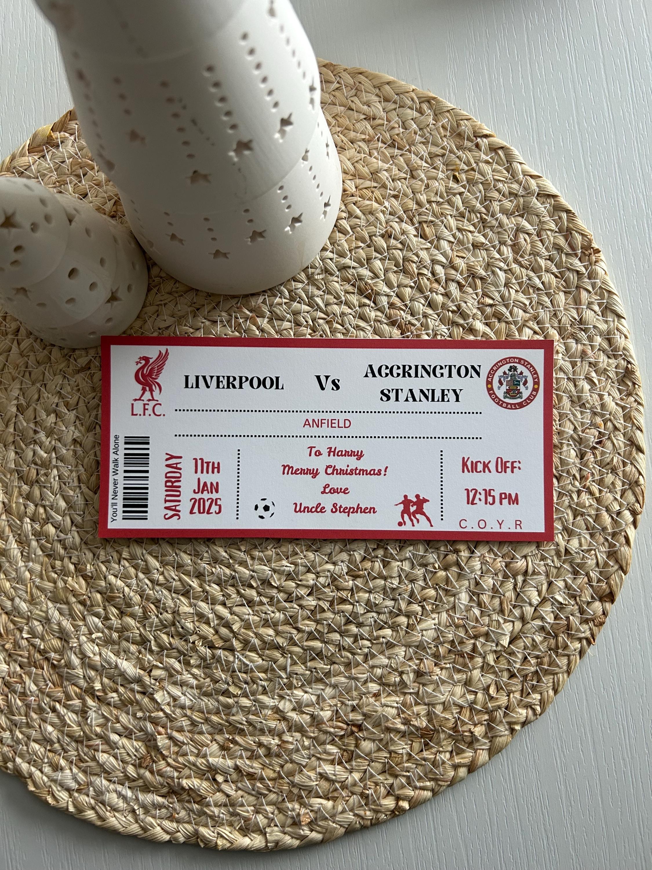 Digital Personalised Football Ticket *ANY TEAM* / Personalised Football ...