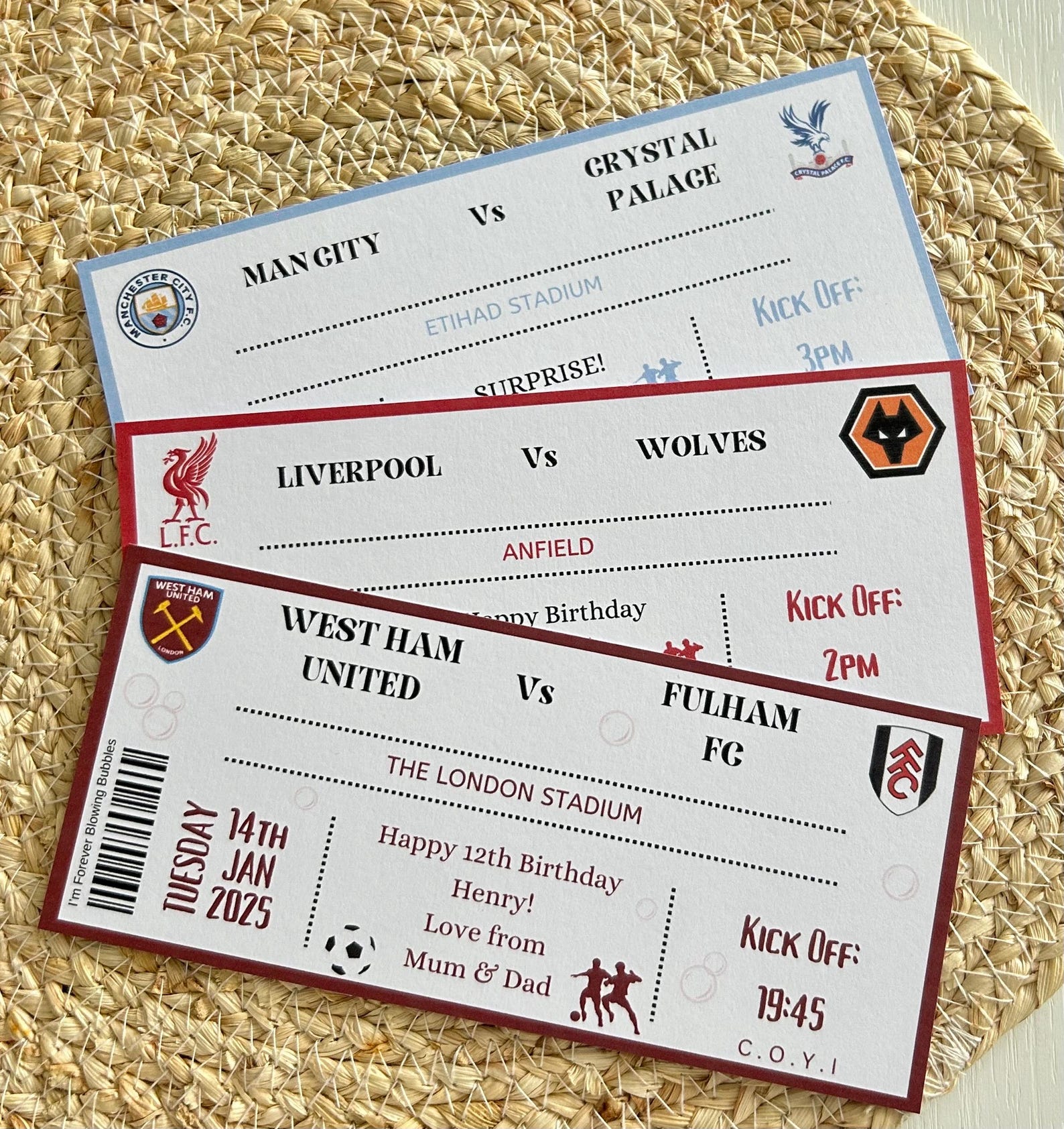 Digital Personalised Football Ticket *ANY TEAM* / Personalised Football ...