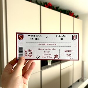 Digital Personalised Football Ticket *ANY TEAM* / Personalised Football ...