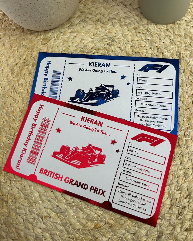 Foiled Formula 1 Ticket: Personalised Surprise Gift - Etsy UK