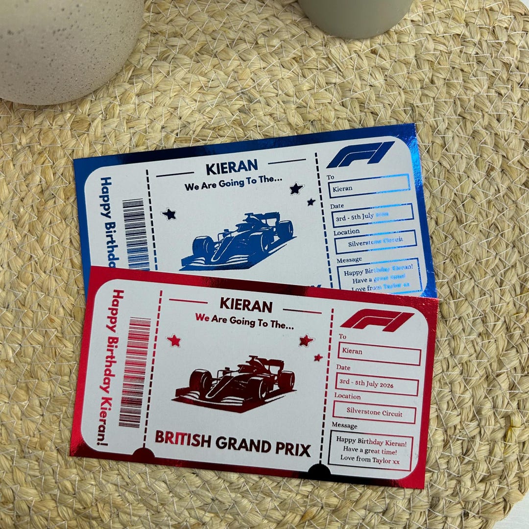 Foiled Formula 1 Ticket: Personalised Surprise Gift - Etsy UK