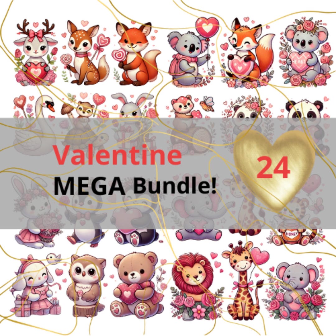 Valentine's Day Animal Clipart Mega Pack | 24 Adorable Animal Designs ...