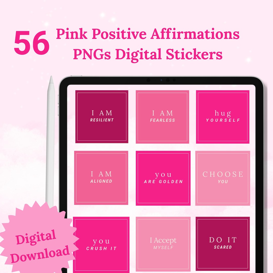 Pink Positive Affirmations Digital Stickers, Soft Girl Aesthetics ...