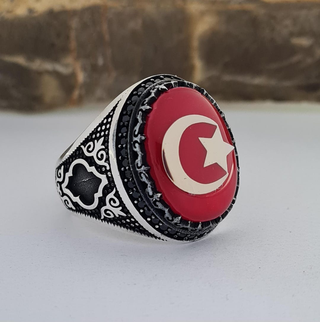 Handmade Sterling Silver Turkish Flag Ring: Ottoman Style Jewelry - Etsy
