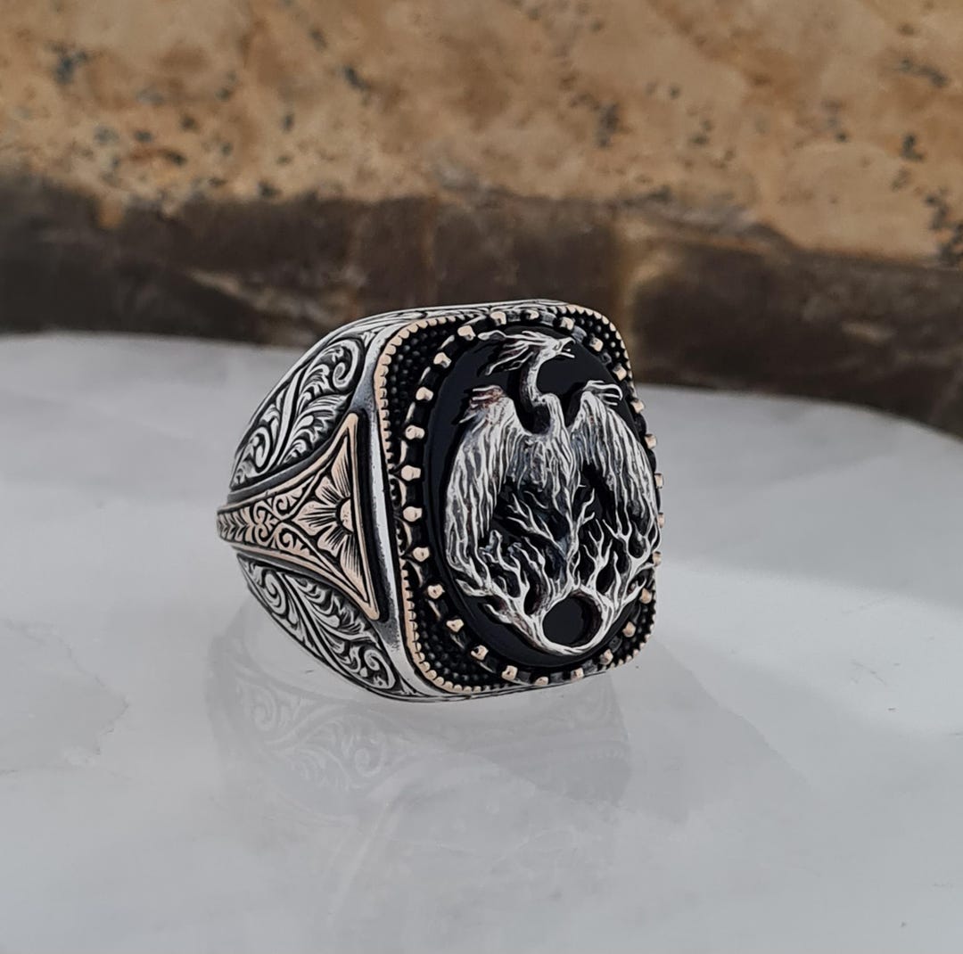 Handmade Sterling Silver Phoenix Ring: Black Onyx Fire Bird Jewelry - Etsy