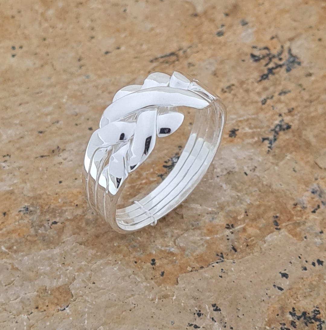 Handmade Sterling Silver 4-piece Puzzle Ring: Interlocking Band Jewelry ...
