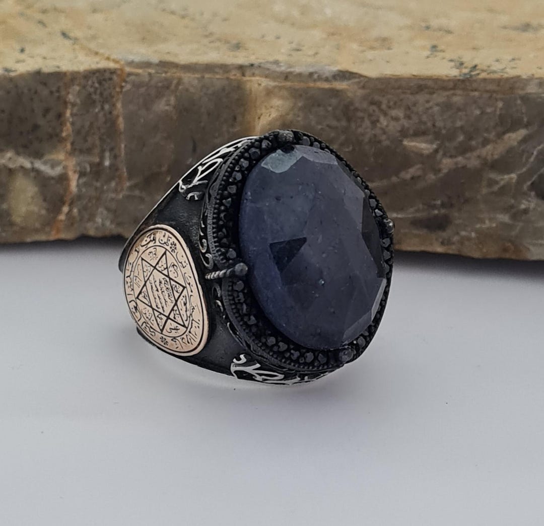 Handcrafted Sapphire Stone Sterling Silver Ring - Seal of Solomon - Etsy