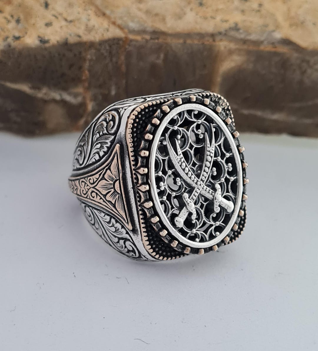 Handmade Silver Zulfiqar Ring for Men, Double Sword Ottoman Style ...
