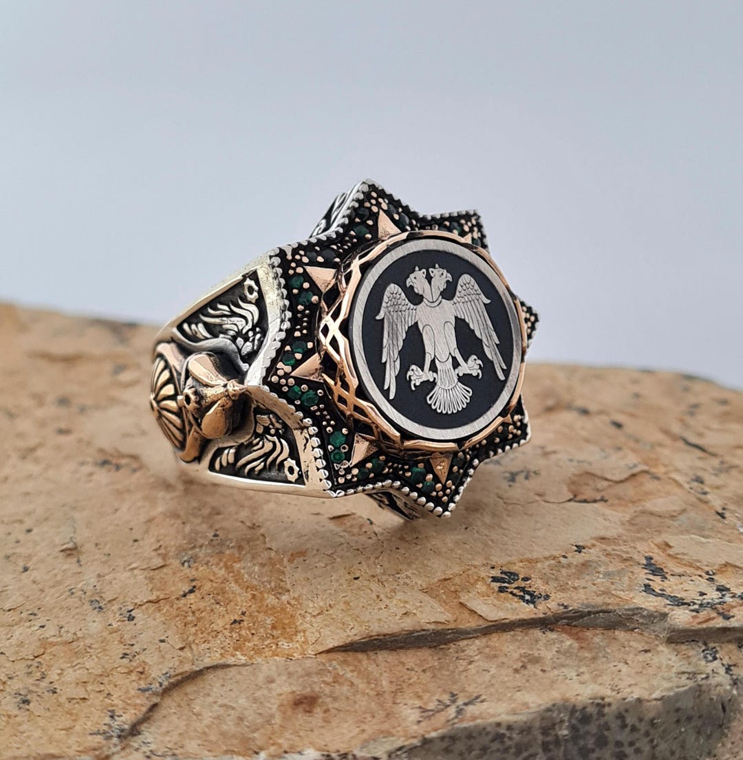 Men’s Ottoman Double-headed Eagle Ring - Sterling Silver Handmade ...
