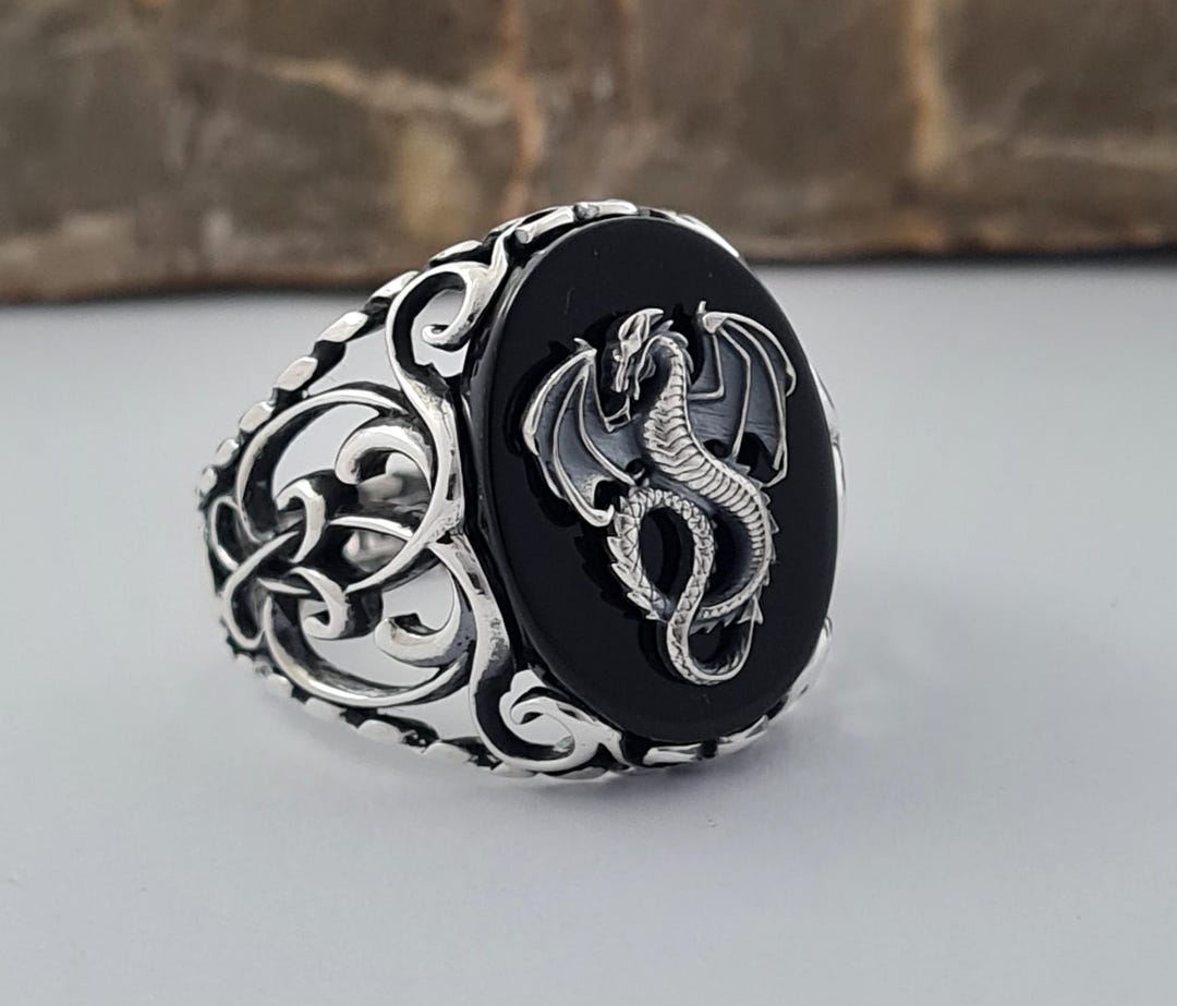 Handcrafted Sterling Silver Dragon Ring: Gothic Onyx Stone Jewelry - Etsy