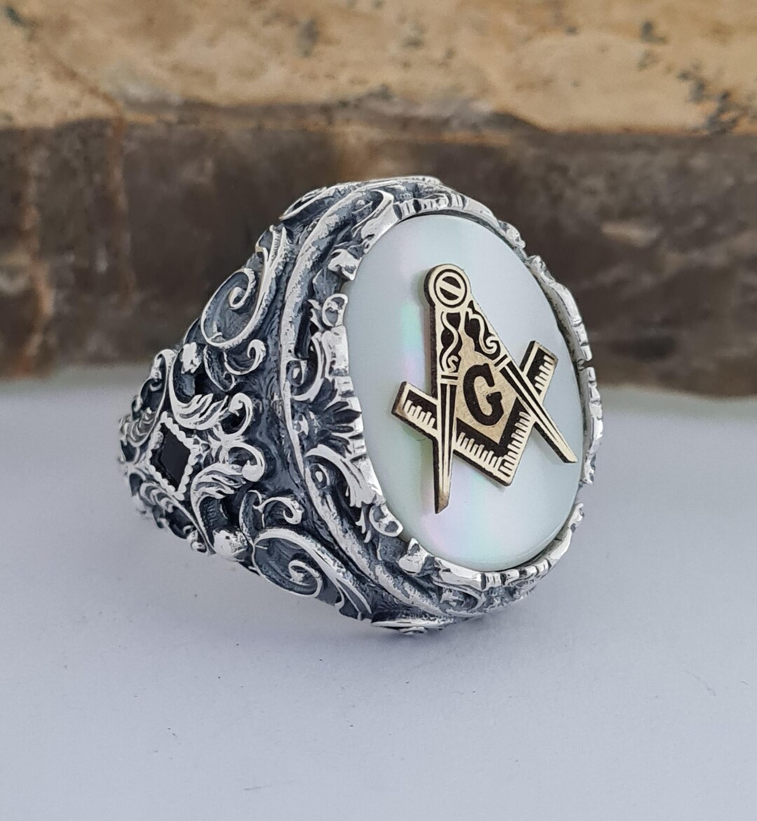 Handmade Sterling Silver Mother of Pearl Masonic Ring - Etsy
