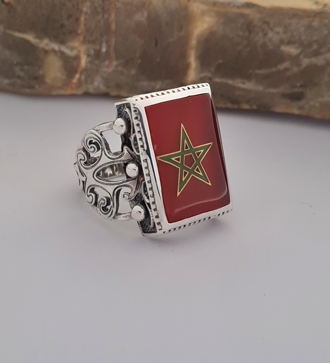 Handcrafted Moroccan Flag Ring - 925 Sterling Silver With Red Enamel ...