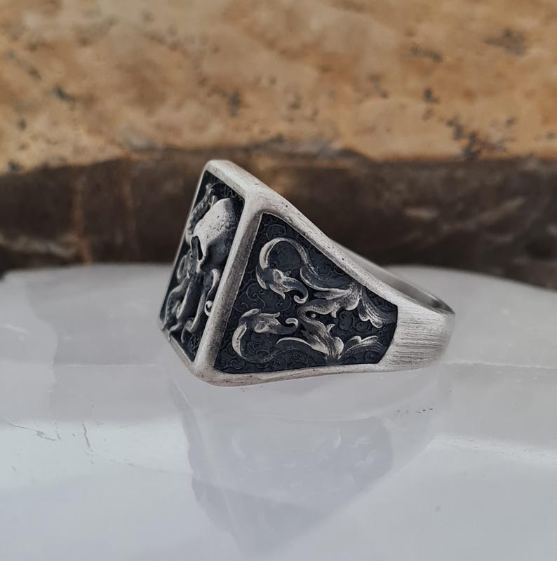 Skull Octopus Ring: Handmade 925 Sterling Silver Kraken Tentacle Signet ...
