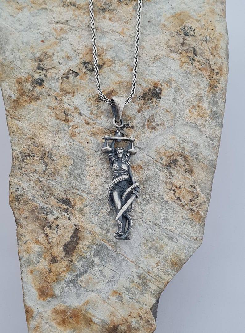 Handcrafted Sterling Silver Lady Justice Necklace: Oxidized Vintage ...