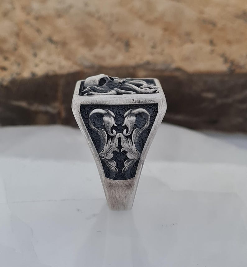 Skull Octopus Ring: Handmade 925 Sterling Silver Kraken Tentacle Signet ...