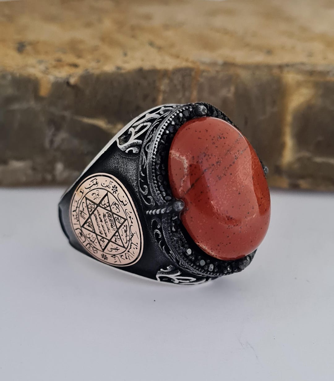 Solomon Symbol Ring, Handcrafted Bloodstone Silver Ring With Seal of ...