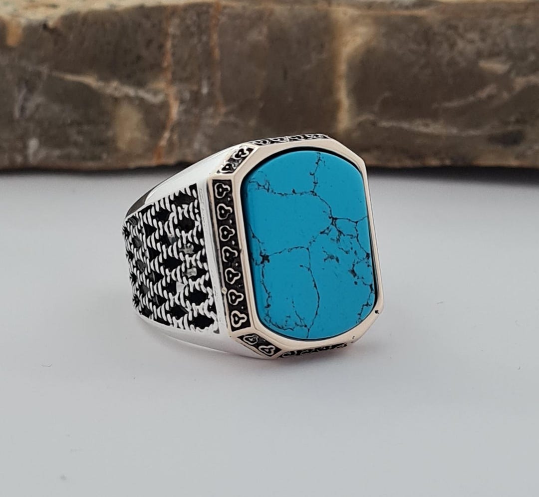 Handcrafted Turquoise Stone Silver Men’s Ring - Stylish, Elegant ...