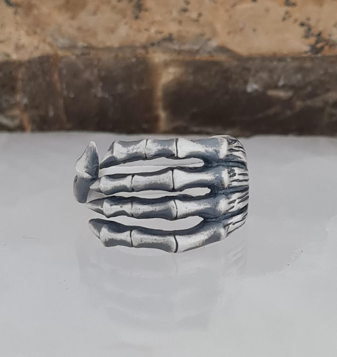 Handmade Sterling Silver Skeleton Hand Ring: Gothic Punk Men’s ...
