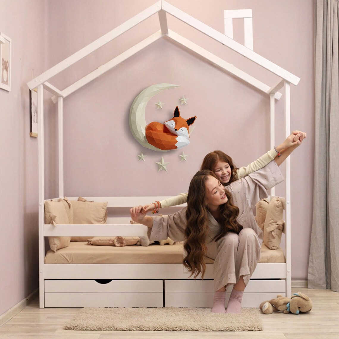 3D Paper Fox Sculpture – Sleeping Fox on Crescent Moon – Handmade Wall ...