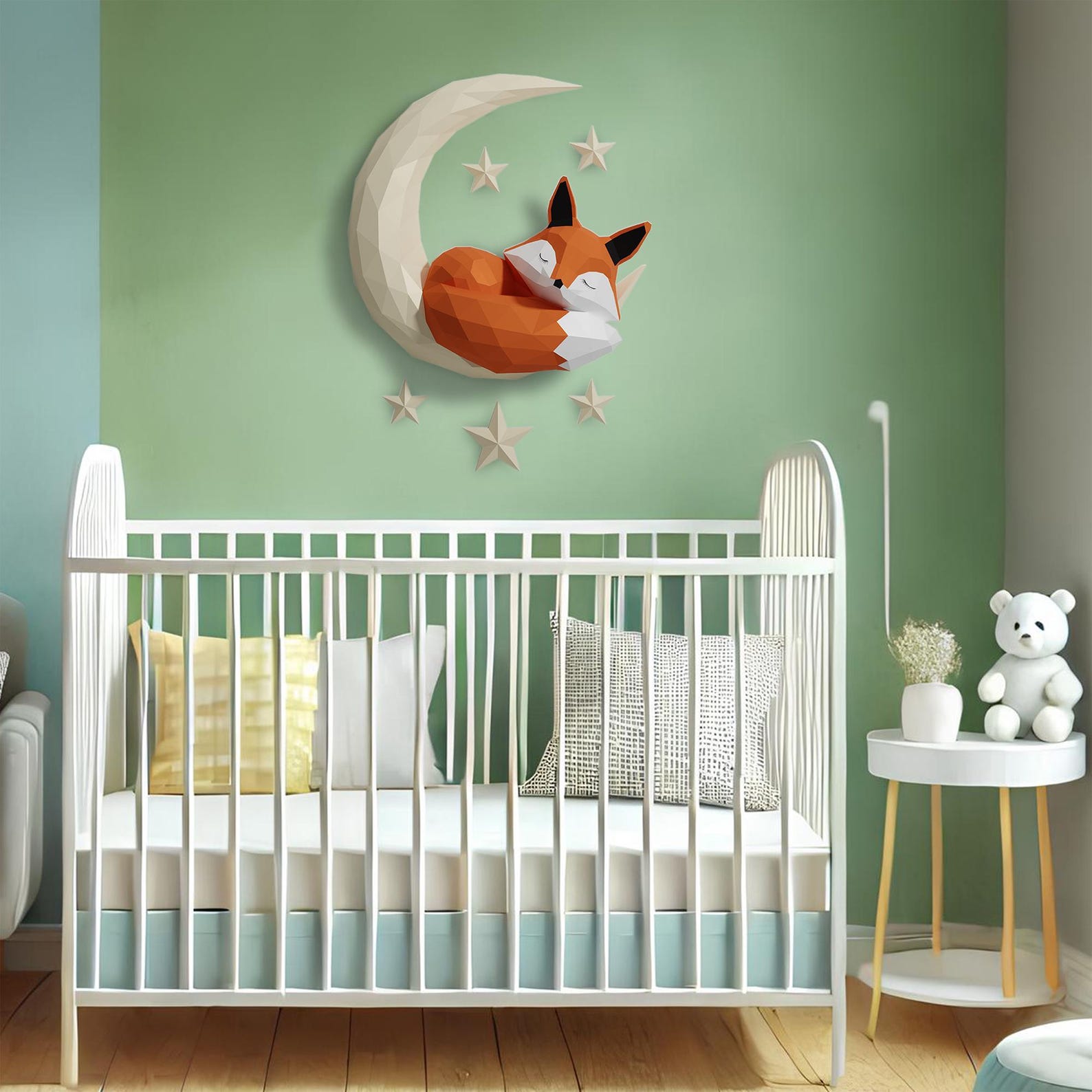 3D Paper Fox Sculpture – Sleeping Fox on Crescent Moon – Handmade Wall ...