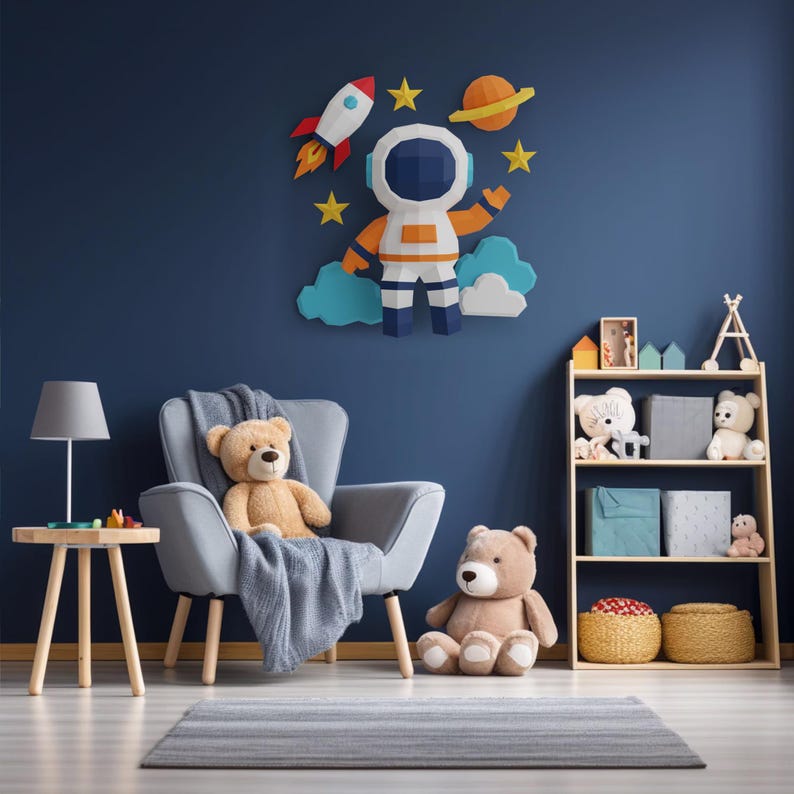 AKROBAT 3D Papercraft Wall Art – Cute Astronaut With Stars, Planet ...