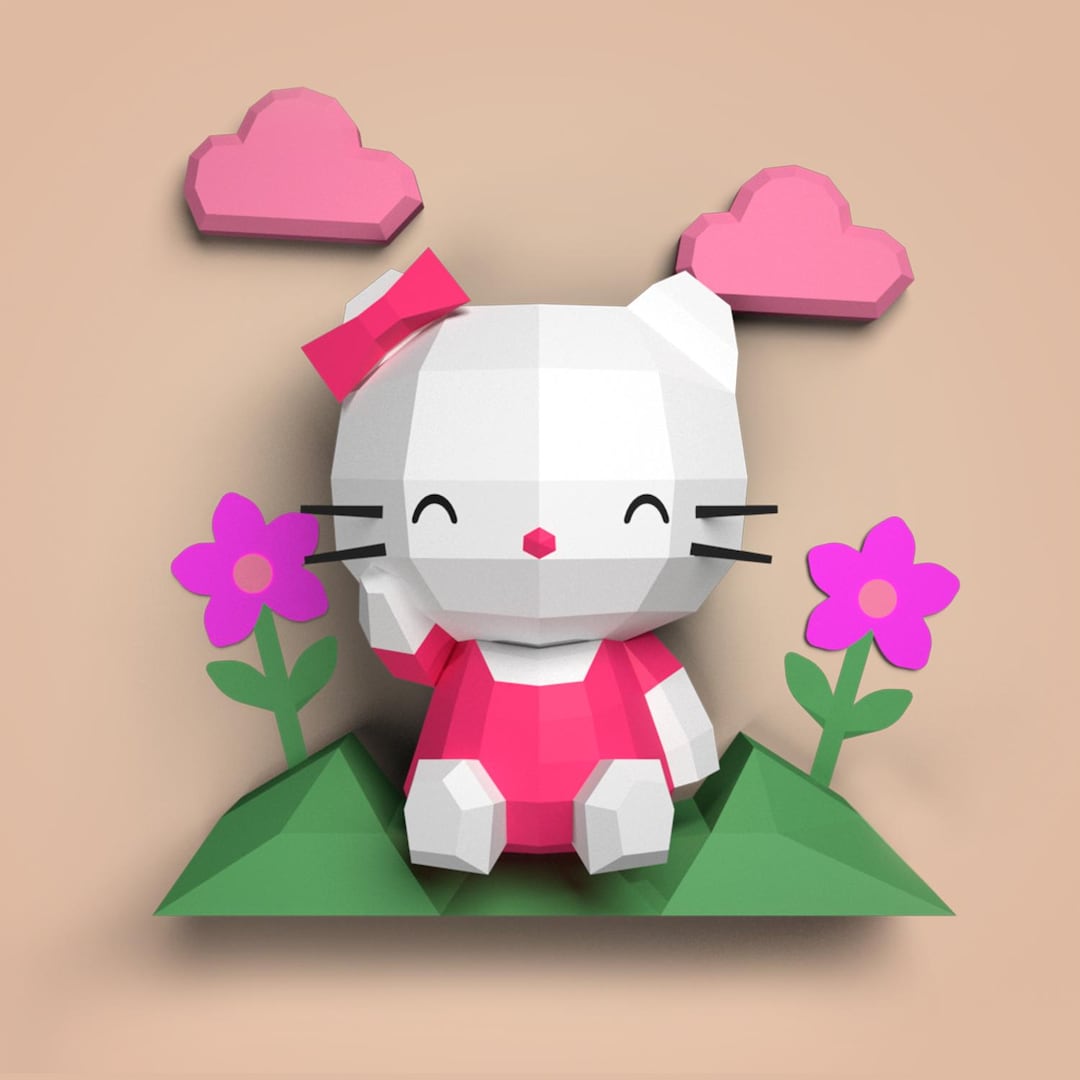 Hello Kitty 3D Papercraft Wall Art Kit: DIY Cat Paper Sculpture - Etsy