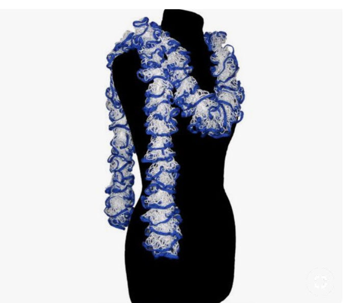 Etsy Ruffle Scarf in Blue and White Yarn Gifts for Her - Etsy