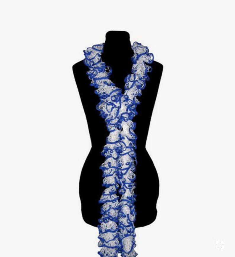 Etsy Ruffle Scarf in Blue and White Yarn, Gifts for Her, Trendy Women's ...