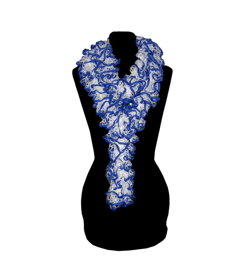 Etsy Ruffle Scarf in Blue and White Yarn, Gifts for Her, Trendy Women's ...