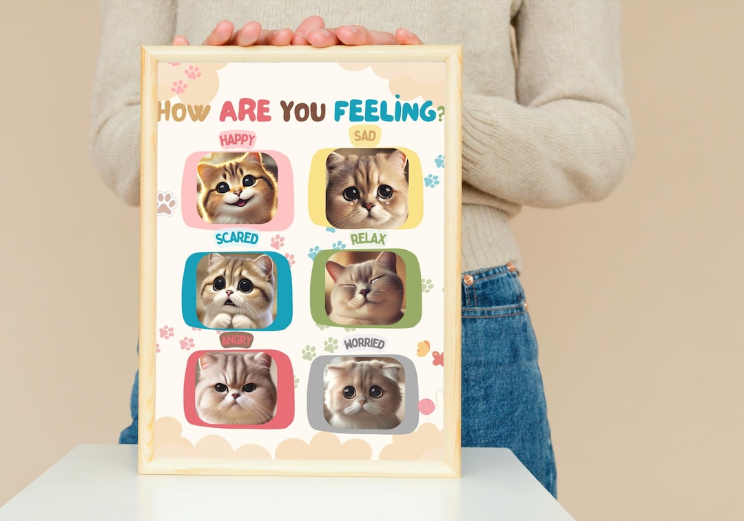How Are You Feeling? | Cute Cat Emotions Poster | Mental Health Therapy ...