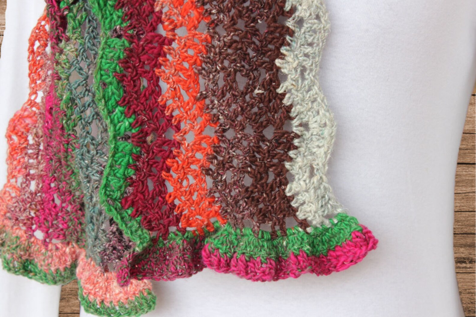 Crochet Scarf Pattern, Wavy Ripple Crocheted Scarf With Ruffled Ends ...