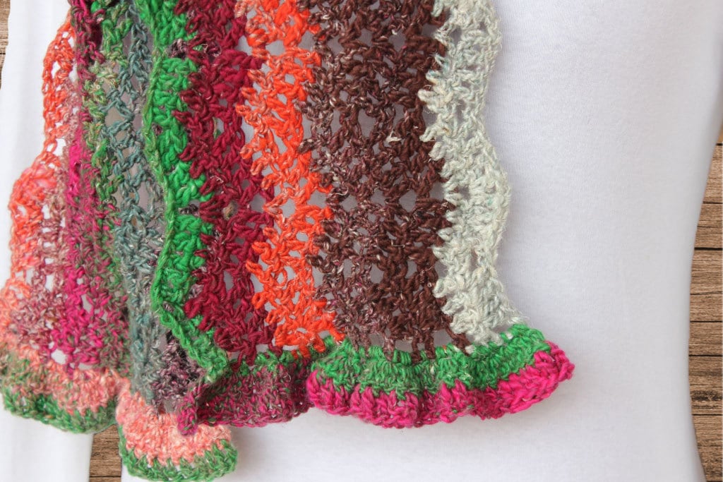 Crochet Scarf Pattern, Wavy Ripple Crocheted Scarf With Ruffled Ends ...