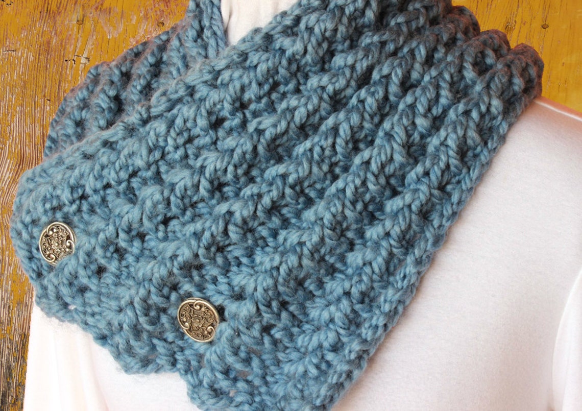 Knit Cowl Pattern With Button Chunky Yarn Scarf Patterns - Etsy