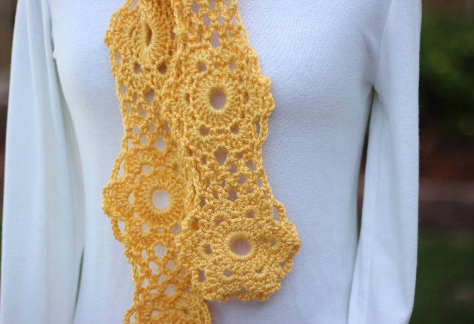 Yellow Scarf Yellow Crocheted Scarves Floral Motif Crochet - Etsy