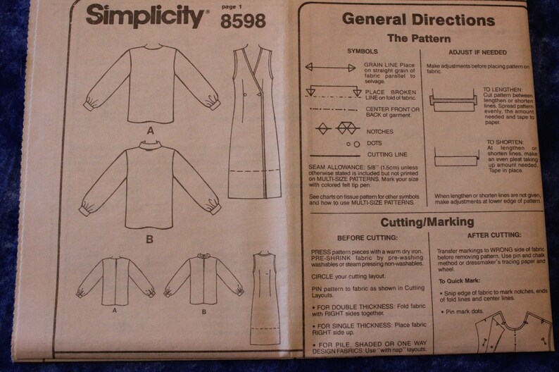 Simplicity Pattern 8598 Sewing Pattern for Wrap Front Jumper - Etsy
